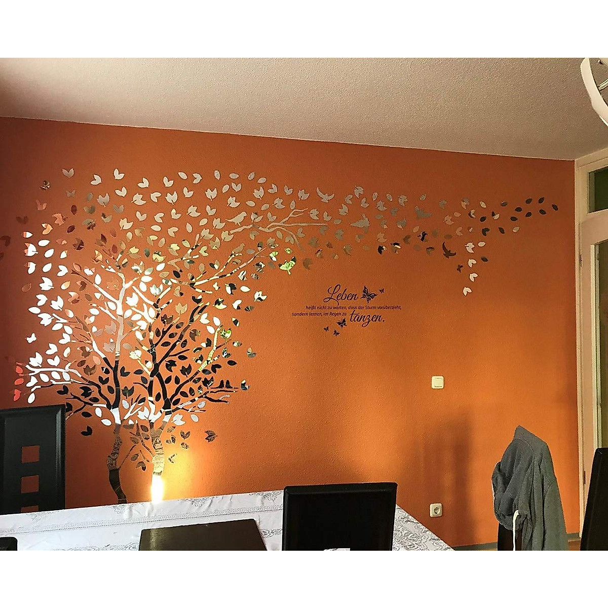 3D Tree Wall Stickers - DIY Tree and Birds Wall Decals Family Couple Tree Stickers Murals Wall Decor for Living Room Bedroom TV Background Home Decorations(Silver Left,M-98X51in)