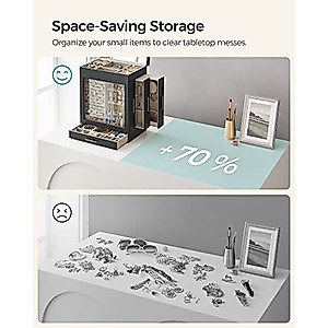 SONGMICS Jewelry Box with Glass Window, 5-Layer Jewelry Organizer with 3 Side Drawers, Jewelry Storage, with Vertical Storage Space, Big Mirror, Modern Style, Graphite Black and Silver UJBC162B01