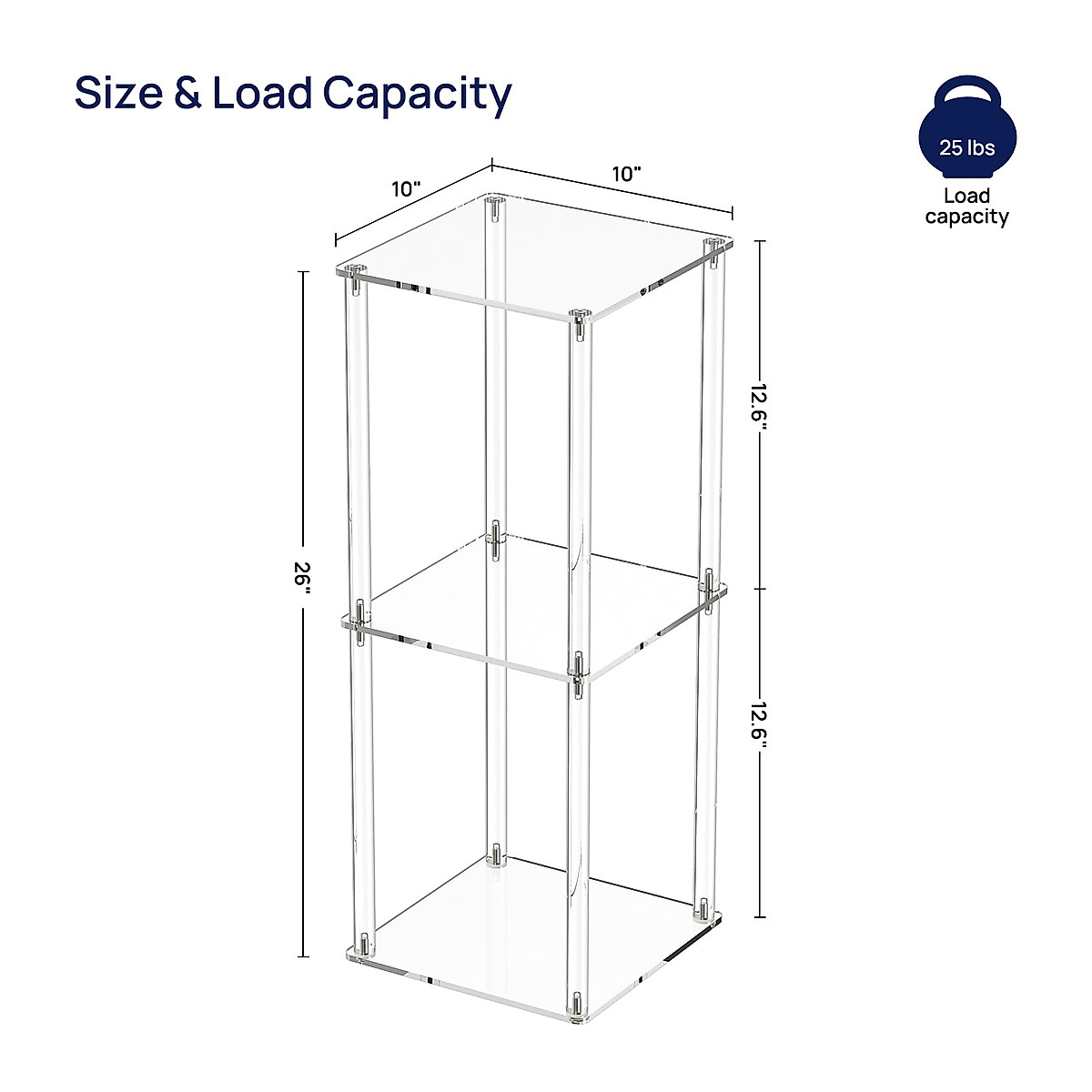 HMYHUM Acrylic Drink Table for Small Spaces, 10" Square, Clear Small Side Table/End Table for Living Room, Sofa, Easy Assembly, Modern, 26" H