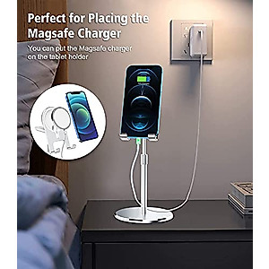KU XIU Tablet Stand Holder, Phone Stand for MagSafe Charger, Headphone Stand 3 in 1 Adjustable Aluminum Stand for iPhone 13 12, iPad, Tablet, Kindle, Switch, AirPods, Sony, Bose(No Included Magsafe)