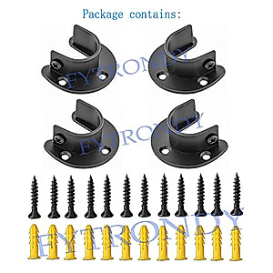 FYTRONDY Stainless Steel 3/4 Inch Diameter Wardrobe Closet Rod Bracket , U-Shaped Open Type Socket Bracket, Shower Curtain Rod Pole End Supports Sockets Flange 2 Sets (Black Edition)