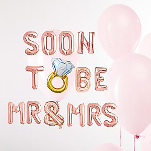 Soon To Be Mr & Mrs Balloons, Rose Gold Wedding Rehearsal/Engagement/Bridal Shower/Bachelorette Party Sign Supplies Decorations