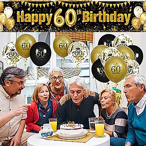 Black Gold 60th Birthday Decorations Banner Balloon for Men Women,Black Gold Happy 60th Birthday Party Yard Banner 18PCS 60th Birthday Balloons to 60 Anniversary Party Supplies Outdoor Indoor Decor