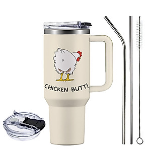 NIAXAUYT Chicken Gifts for Chicken Lovers, Women and Men, 40 oz Chicken Stainless Steel Tumbler, Funny Chicken Themed Gifts for Birthday, Christmas, Guess What Chicken Butt