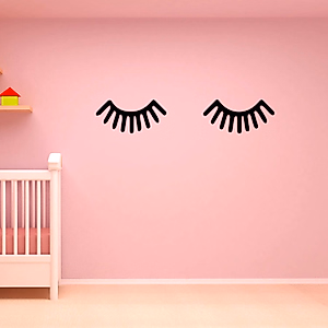 Small Children Baby Room Sleeping Eye Eyelash Vinyl Wall Art Decal - 3.7" x 7.8" Decoration Vinyl Sticker (Black)