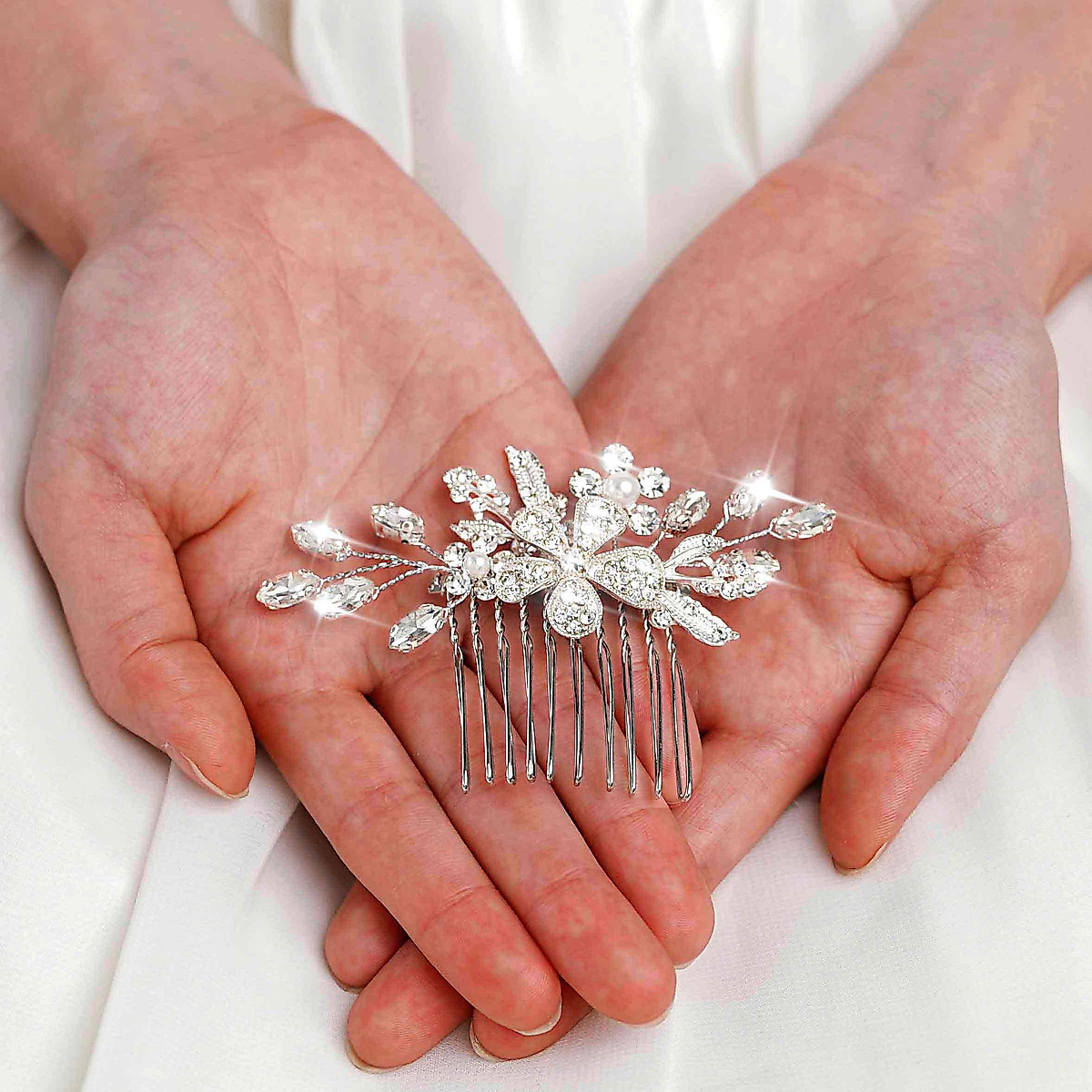 Latious Silver Bride Wedding Hair Comb Rhinestone Flower Hair Pieces Bridal Hair Accessories for Women and Girls (A-Silver)