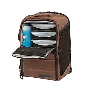 EDC Meal Prep Backpack by Evolutionize - Full Meal Management System - Holds 6 Meals - Includes Portion Control Meal Prep Containers + Ice Pack (Backpack - 6 Meal, Brown (Waxed Canvas))