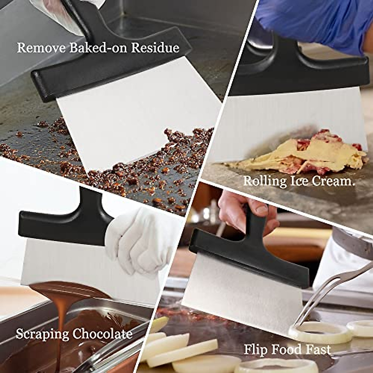 SHANGPEIXUAN Grill Scraper 6.4 Inch Stainless Steel Griddle Scraper with Plastic Handle Versatile Food Scraper Tool for Flat Top Teppanyaki BBQ Blackstone Griddle Accessories