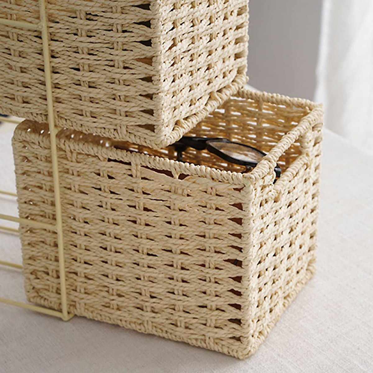 Cabilock Rattan Double Layer Basket wicker basket 3 drawer plastic storage 2 tier organizer baskets woven sliding basket plastic drawers for clothes pantry pvc imitation rattan egg to weave