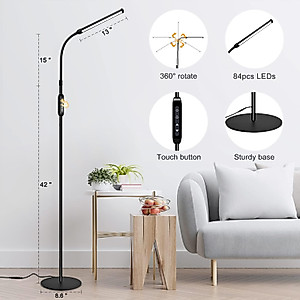 Dragon-Hub Bright Led Floor Lamp with Remote, Floor Light Touch, 3 Colors 5 Brightness 10 Mins Timer, Eyelash Lamp for Eyelash Extensions Lash Light Reading Lamp (Black - R)
