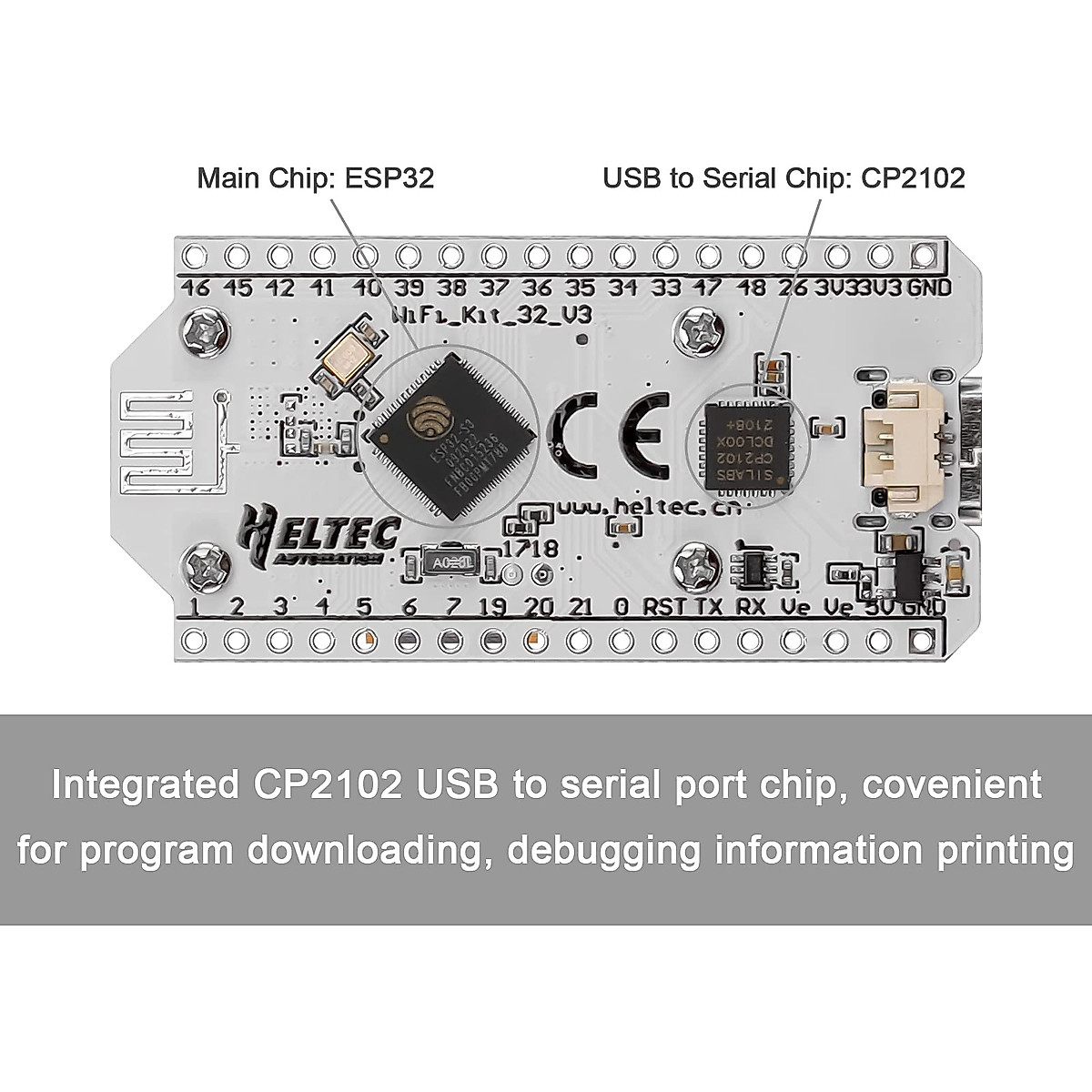 MakerFocus ESP32 OLED WiFi Kit V3 Integrated WiFi Bluetooth 2.4GHz PCB Antenna CP2102 Development Board with 0.96-inch OLED Display for Arduino Intelligent Scenes
