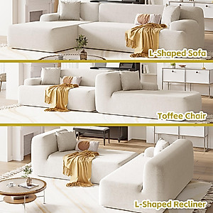 Yoglad Minimalist Style Modern L Shape Sectional Sofa Set, 3 Seat Upholstered Cloud Couch with Chaise Lounge - for Living Room,Bedroom,Apartment(Chenille Cream)