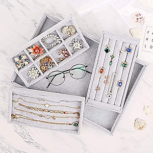 STYLIFING Jewelry Drawer Organizer 4 in 1 Stackable Jewelry Organizer Trays for Drawer Rings Earrings Necklaces Bracelet Storage Showcase Box(Grey)