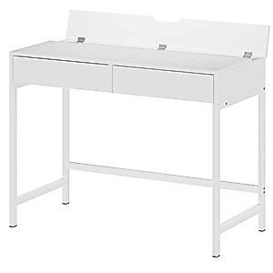 Treocho Computer Desk, Modern Simple 40 inch White Desk with 2 Drawers, Vanity Desk, Makeup Table for Home Office, Bedroom
