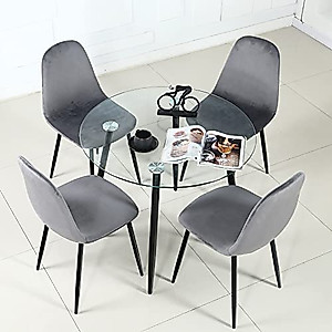 SICOTAS Velvet Dining Chairs Set of 4 - Kitchen Chairs Set of 4 with Black Metal Legs, Upholstered Dining Room Chairs, Shell Lounge Chairs, Modern Dining Chair for Kitchen,Easy to Assemble, Deep Grey