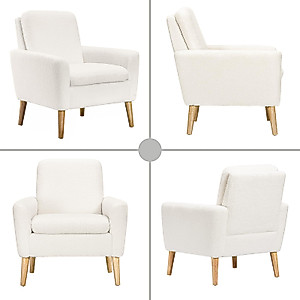 Lohoms Sherpa Accent Chair White Teddy Fabric Upholstered Comfortable Arm Chair Comfy Reading Chairs for Bedroom, Living Room Chair Small Sofa Chair with Wood Legs