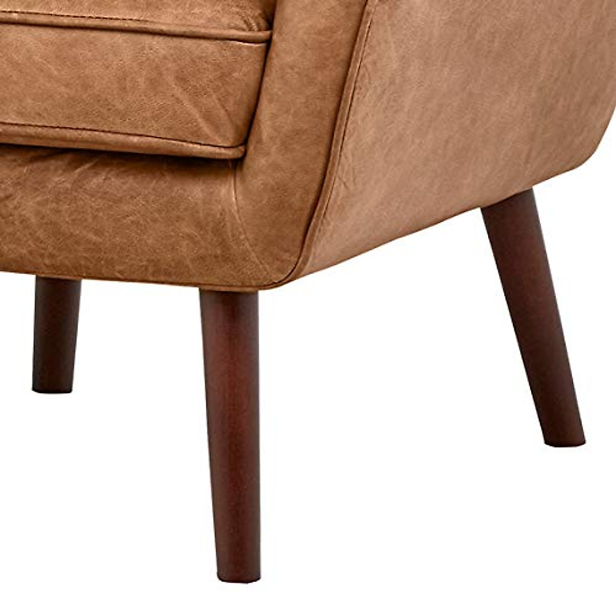 Amazon Brand - Rivet Jamie Leather Mid-Century Modern Low Arm Accent Living Room Chair, Cognac Leather, 31"W