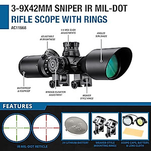 Barska AC11668 3-9x42 2nd Generation Compact Scope with Illuminated Mil-Dot Reticle , Black