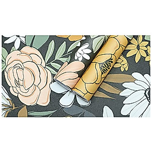 HAOKHOME 93217 Vintage Large Floral Peel and Stick Wallpaper Removable Daisy Leaf Black/Sand/Oliva Vinyl Self Adhesive Mural 17.7in x 6.6ft