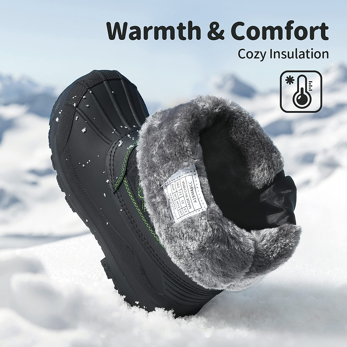 DREAM PAIRS Big Kid Knorth Black N.Green Isulated Fur Winter Waterproof Snow Boots Size 5 M US Big Kid