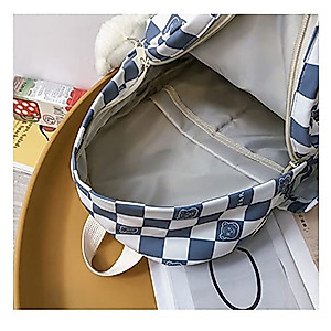 Preppy Aesthetic Mini Cute Fresh Checkered Backpack Plaid backpack School Bookbag Lightweight Bookbag Supplies Travel Bag for Girls (Blue)
