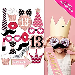 13th Birthday Decorations for Girls - (76pack) Rose Gold Party Banner, Pennant, Hanging Swirl, Birthday Balloons, Foil Backdrops, Cupcake Topper, Plates, Photo Props,Sash,13th Birthday Gifts