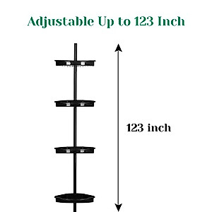 Rustproof Shower Caddy Corner for Bathroom, 4-Tier Adjustable Shelves with Tension Pole, Shower Organizer for Bathroom Accessories, up to 123 Inch, Black