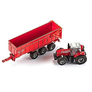 Massey Ferguson 8480 Dyna VT Tractor Red with Silver Top and Krampe Dump Trailer Red 1/87 (HO) Diecast Models by Siku SK1844