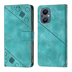 NVWA Compatible with Oppo A96 / Reno 7Z 5G Case with Wallet Credit Card Slots Kickstand and a Wrist Strap Green Leather Protective Cover with Embossed Design