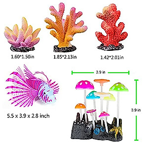 yahukeny 10 Pieces Artificial Glowing Fish Tank Decorations Silicone Resin Fluorescent Floating Jellyfish Simulation Coral Mushroom Fake Lion Fish Landscape Accessories for Aquarium Household Office