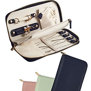 FEMIECHO Travel Jewelry Organizer Case - for Tangle-Free Necklaces, Earrings, Rings, Bracelets Storage, Travel Essentials, Fashion Portable Jewelry Travel bags for Women - Medium Black