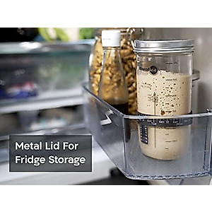 KneadAce Sourdough Starter Jar With Date Marked Feeding Band, Thermometer, Sourdough Jar Scraper, Sourdough Container Sewn Cloth Cover & Metal Lid, Sourdough Starter Kit For Sourdough Bread Baking