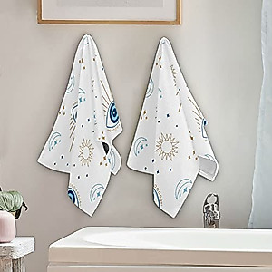 Kigai Evil Eye Hand Towels for Bathroom Set of 2, Soft Absorbent Cotton Face Washcloths for Kitchen Hotel Gym Swim Camp Beach Spa, 14 x 28 in