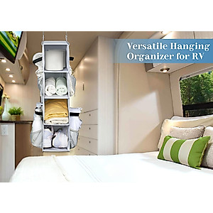 SLEEPING LAMB Short Hanging Shoe Organizer for Closet Storage with Mesh Side Pockets Holds 8 Pairs, Hanging Shoe Rack Hanger RV, Camper, Grey
