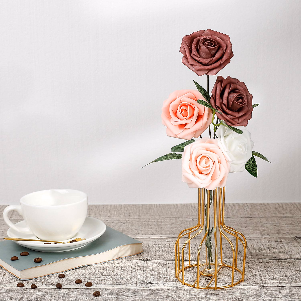 LIVILAN Dusty Rose Flowers Artificial Flowers Fake Roses Bulk Artificial Pink Flowers for Decoration Cakes Wedding Bouquets Party Table Centerpieces Floral Arrangements Home Decor Ornaments