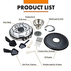 GIVENEU Electric Fondue Pot Sets with Barbecue Grill, 600ml Fondue Pot with 8 Forks and Electric Raclette Barbecue Grill, Dual Adjustable Thermostats, Perfect Fondue Grill Combo for Family Fun