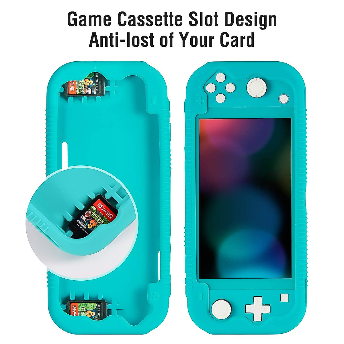 Teyomi Protective Case Compatible with Nintendo Switch Lite, Silicone Protective Cover for Nintendo Switch Lite with Tempered Glass Screen Protector, 4 Pcs Thumb Grips & 2 Game Cartridges(Light Blue)