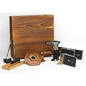 Torched Cocktails Whiskey Smoker Kit - Cocktail Smoker Kit, Torch, Wooden Gift Box, 4 Wood Chips Flavors, Whisky Stones, Tongs, and Spoon - Old Fashioned Smoker Kit for Bourbon, Wine, Beer