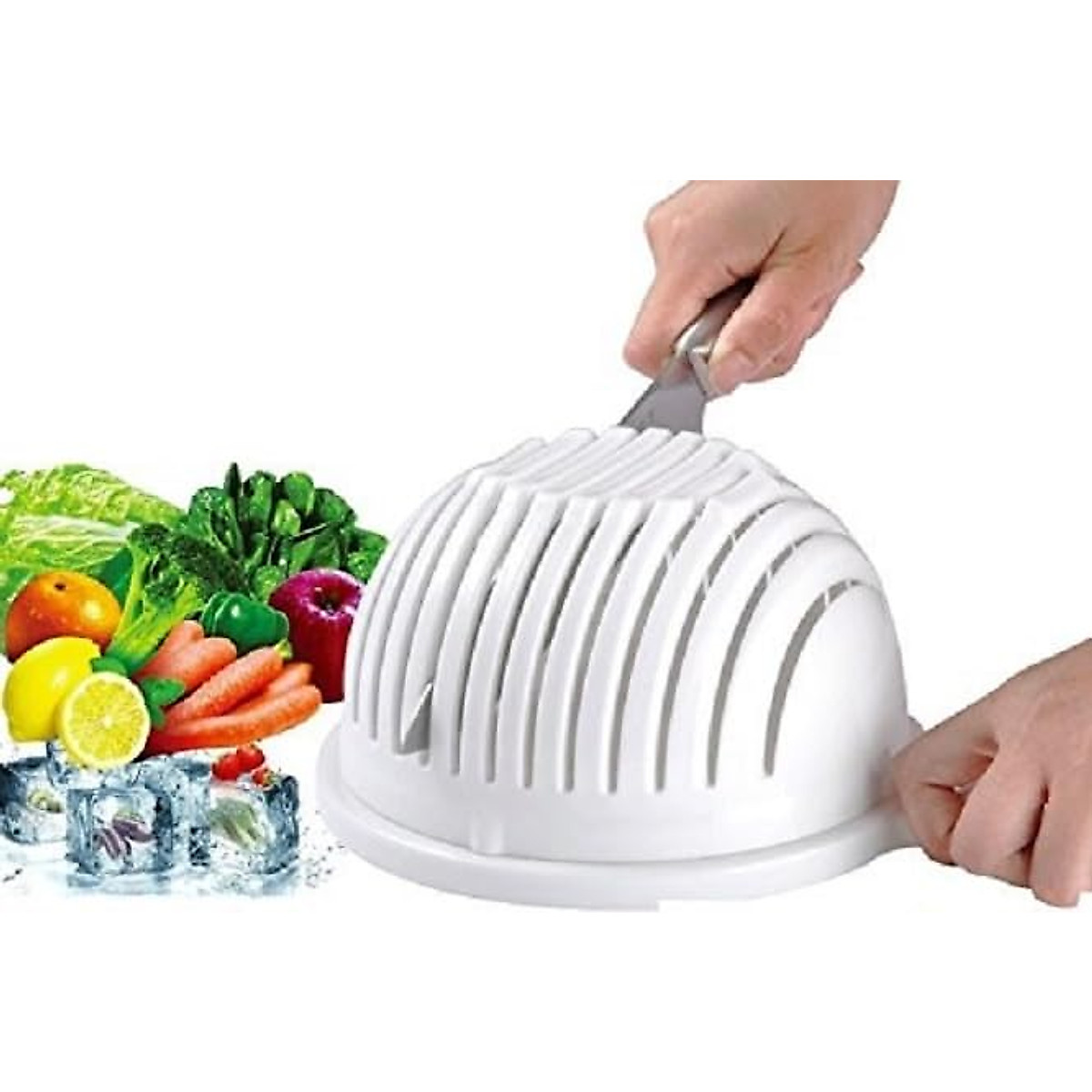 Quick Salad Maker Chopper Salad Cutter Bowl Swiftly Dice Fruits & Vegetables, BPA-Free Healthy Meals and Salads in Minutes Multi-functional (White)