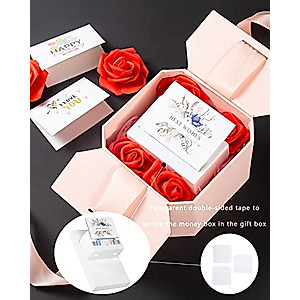 JSUPMKJ Money Pull Box for Cash Gift, Money Roll Gift Box with Flower and Ribbon, Money Gift Box Pull for Birthday/Christmas/Valentine's Day (Pink)