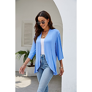 CASURESS Women's Casual Lightweight Open Front Cardigans Soft Draped Ruffles 3/4 Sleeve Cardigan (Light Blue, 3X-Large)