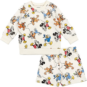 Disney Mickey Mouse Donald Duck Goofy Infant Baby Boys French Terry Sweatshirt & Shorts White 18 Months