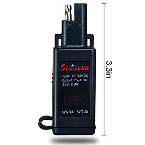 Suuwer 4.8A Motorcycle USB Charger, Quick Disconnect SAE to Dual USB Adapter Motorcycle Phone Charger, with LED Voltmeter & ON/Off Switch