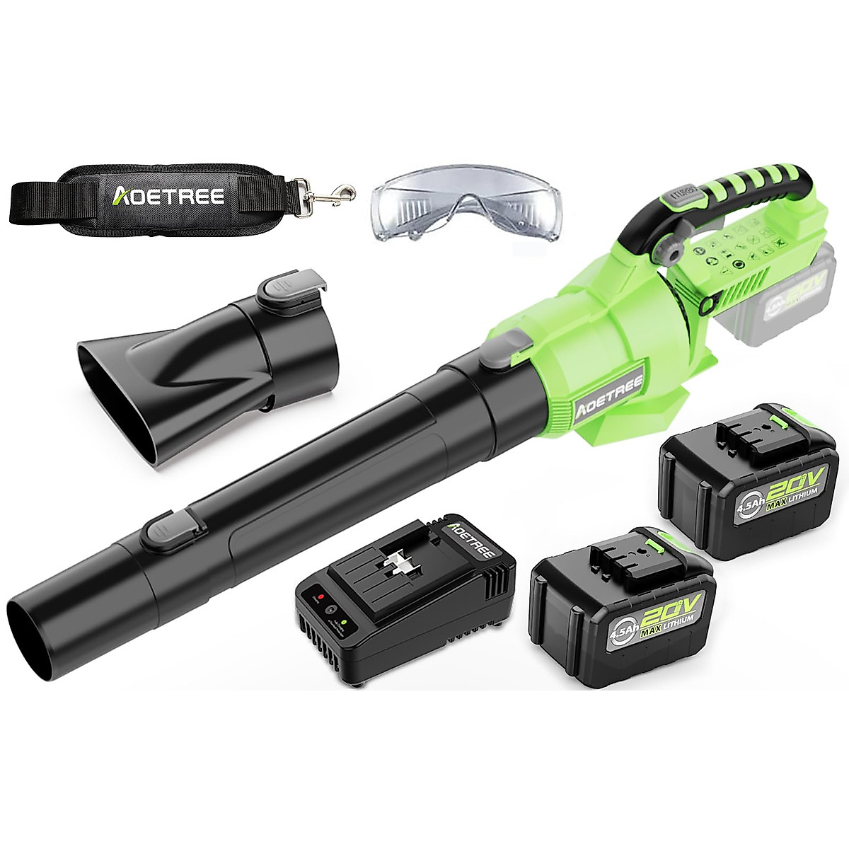 Lightweight Electric Leaf Blower Cordless - 500CFM Brushless Blower with 2 Battery and Charger - 20V 4.5Ah Battery Powered Blower for Yard Driveway Garden Lawn Care