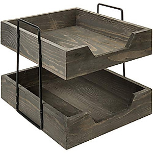 MyGift 2-Tier Vintage Gray Wood and Metal Wire Document Organizer Rack