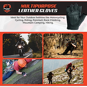 Daniel Smart Deerskin Leather Motorcycle Gloves for Men Fingerless Biker Gloves with Gel Palm and Wrist Strap