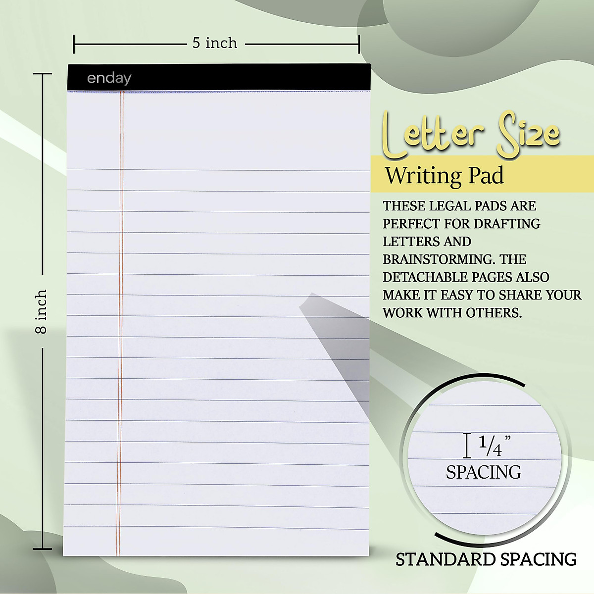 Emraw White Jr. Perforated Edge Legal Ruled Universal 50 Sheets Letter Writing Pad- 50 Ct. 5" x 8" inch (Pack of 6)