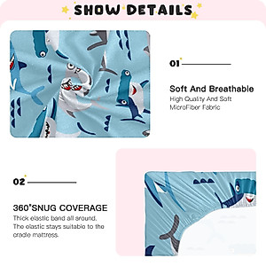 Fitted Crib Sheet for Boys Girls, Cute Shark Jersey Knit Baby Sheet for Standard Crib and Toddler Bed Mattresses, Cozy Soft Breathable, 28 x 52 in