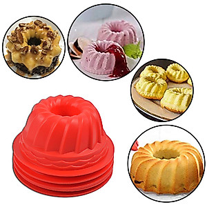 Wisehold Silicone Fluted Cake Pan (5pc), 6 inch Diameter, Nonstick Round Cake Mold, Reusable Silicone Baking Mold Suitable for Making Jello, Cake, Gelatin and Mousse bread
