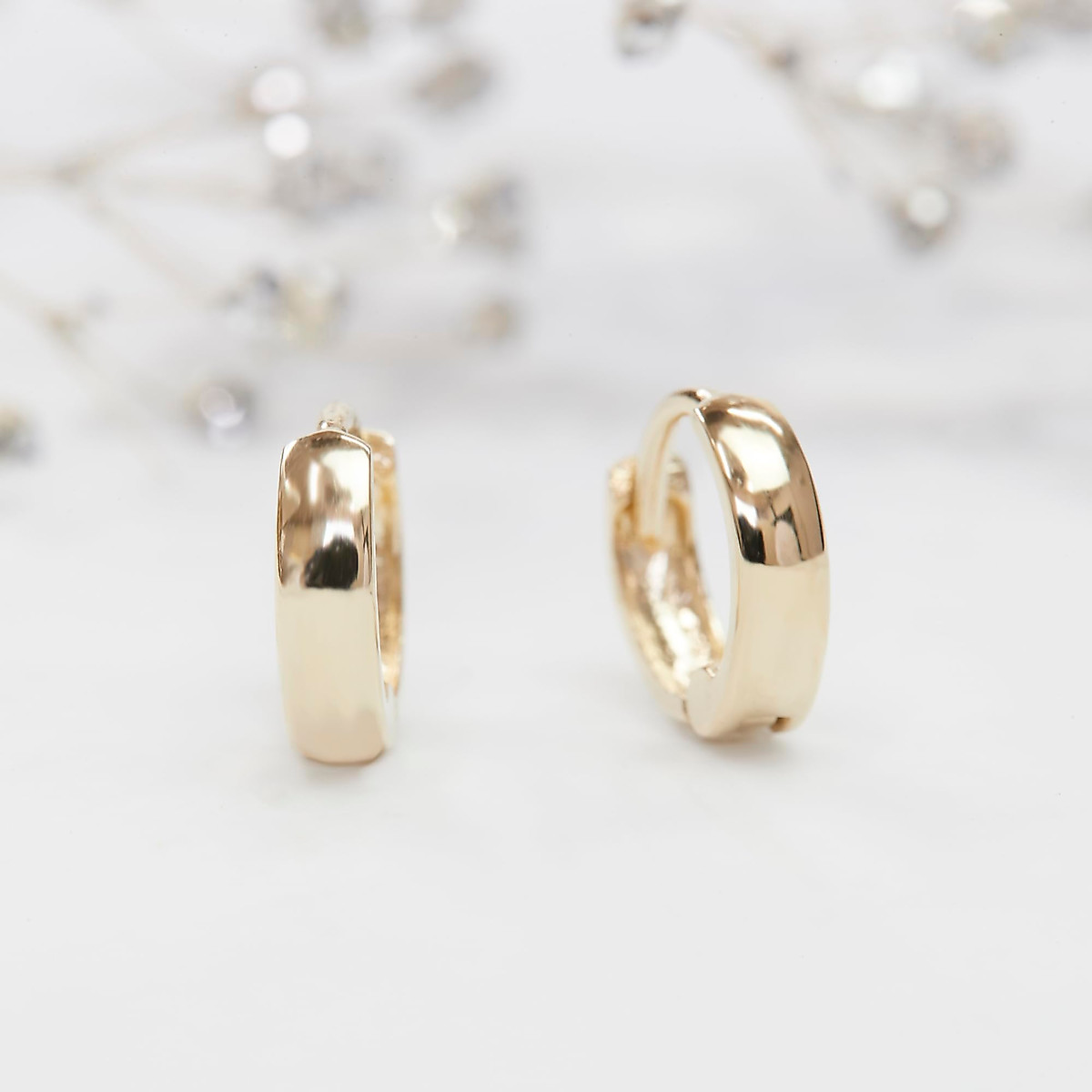 Solid 14K Gold Earrings Cartilage PETITE Size 2.5mm Wide Inner Diameter 6mm Dome Tiny Huggie Hoop Earrings